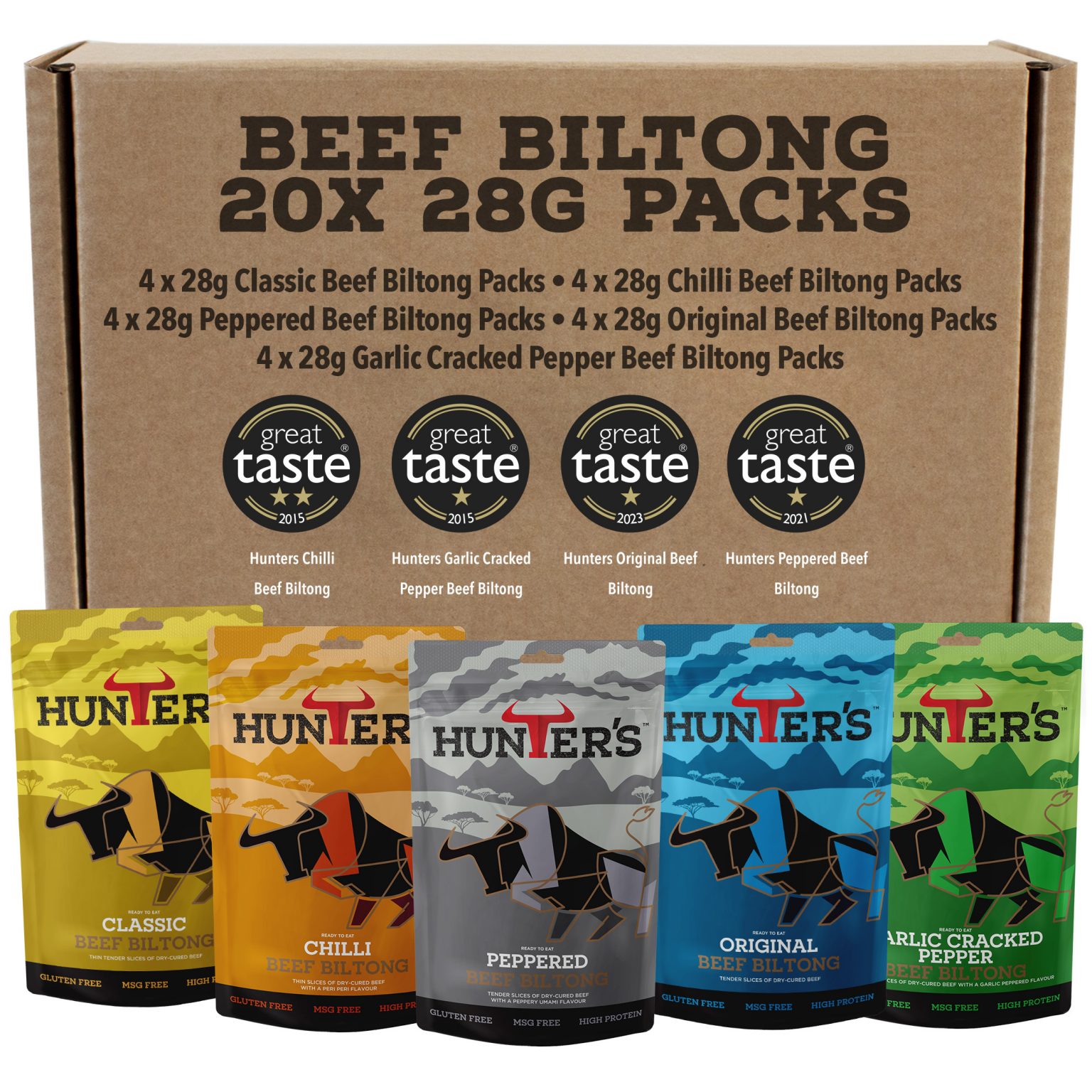 Hunters (20 Pack) Variety Beef Biltong 560g Mixed Flavours - Hunters ...